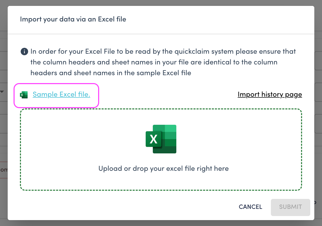 How to import data into quickclaim using MS Excel templates