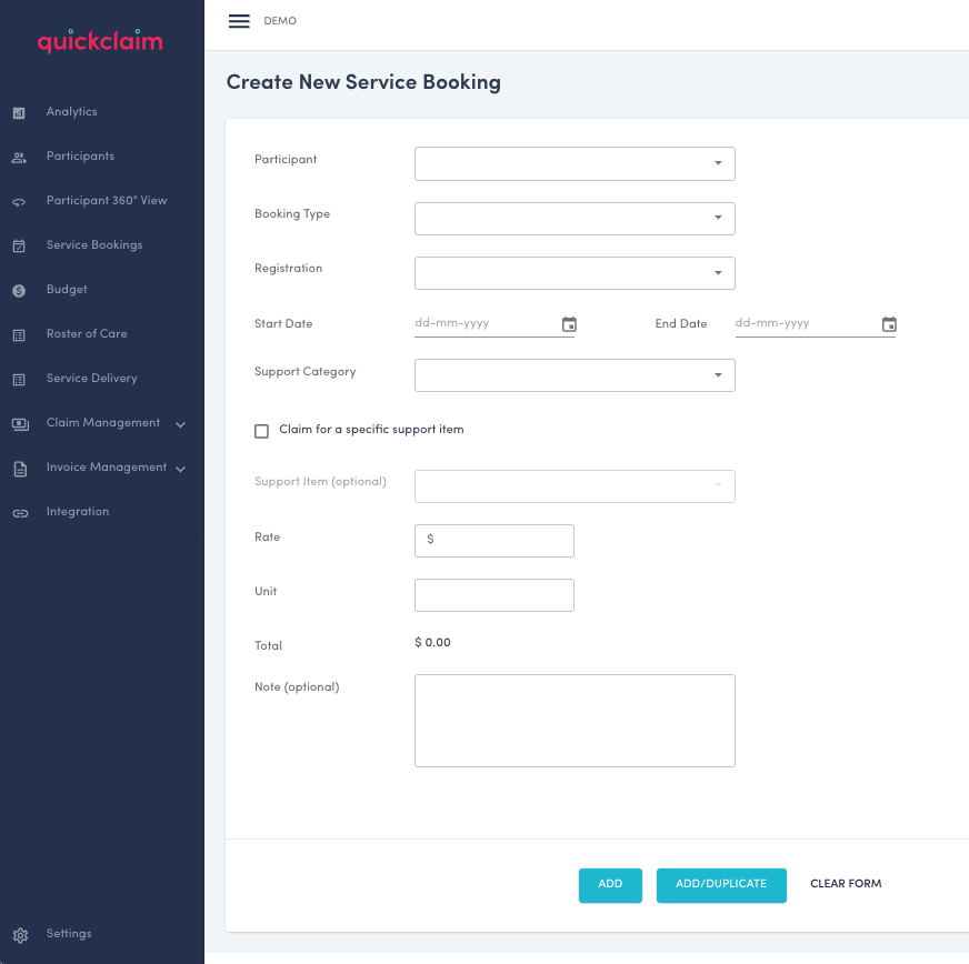 Manage service bookings in quickclaim